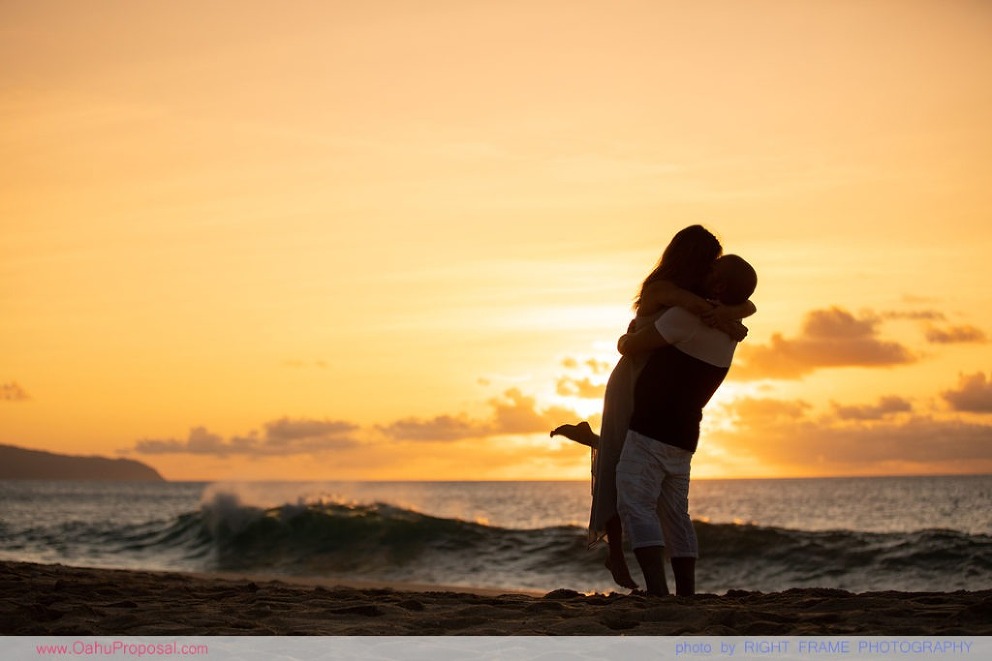 Sunset Marriage Proposal at Ke'iki Beach, North Shore Oahu