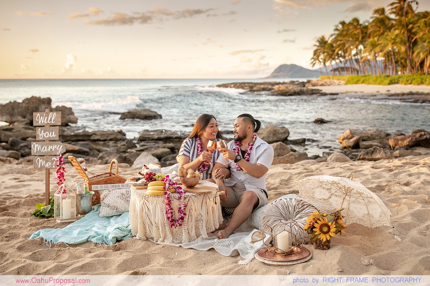 Oahu Proposal Photographer | Hawaii Beach Picnic Proposal