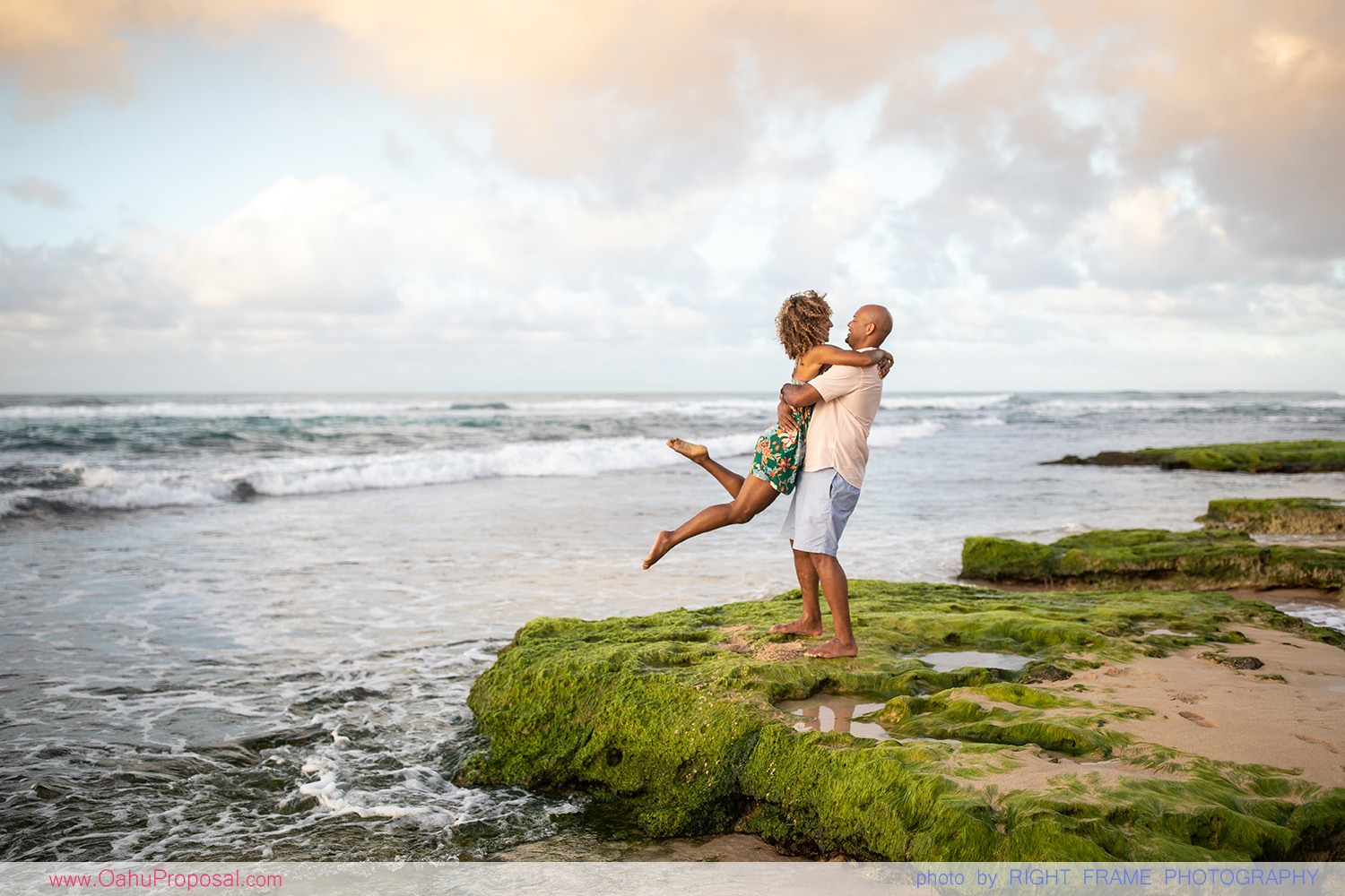 Sunset Beach Proposal during photoshoot at Papailoa Beach, Hawaii