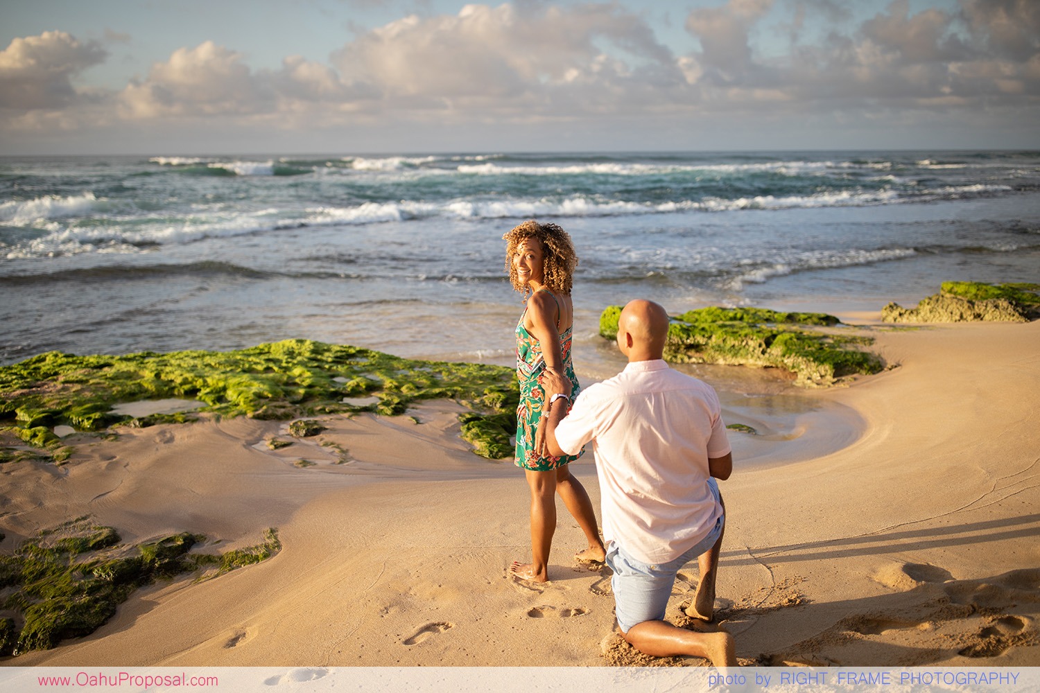 Sunset Beach Proposal during photoshoot at Papailoa Beach, Hawaii