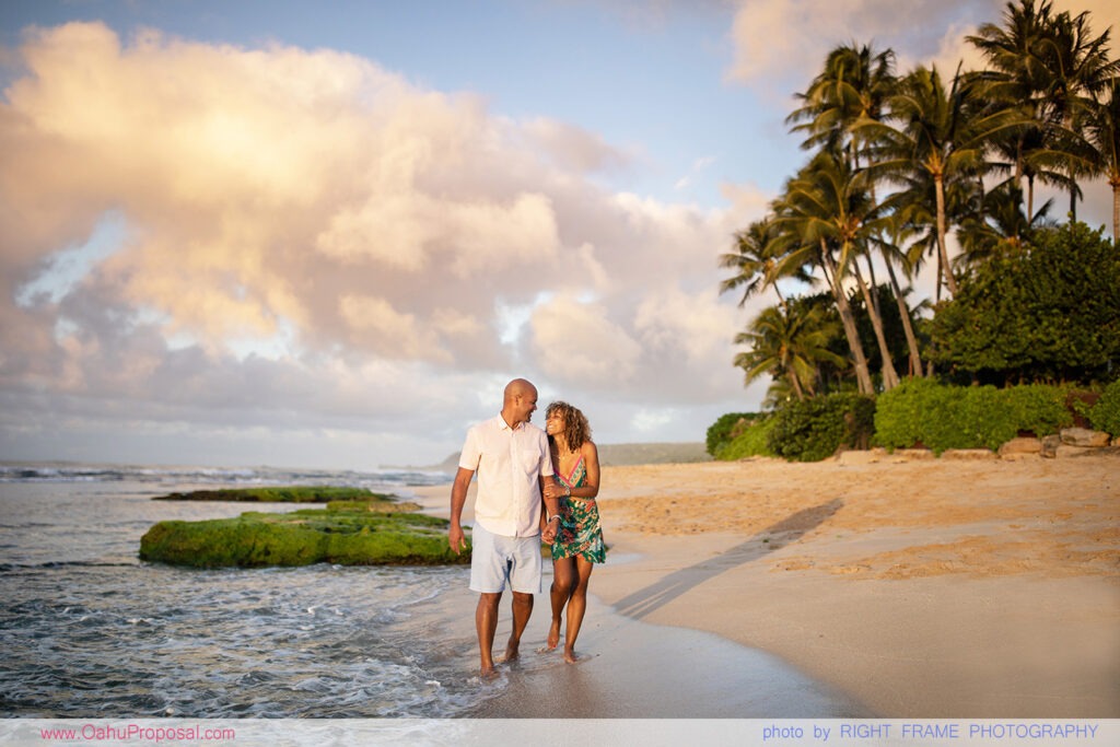 Sunset Beach Proposal during photoshoot at Papailoa Beach, Hawaii