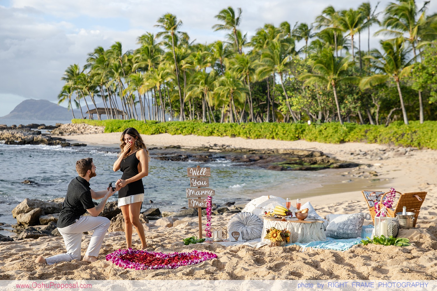 Beach Picnic Proposal in Hawaii | Honolulu Proposal Photographer