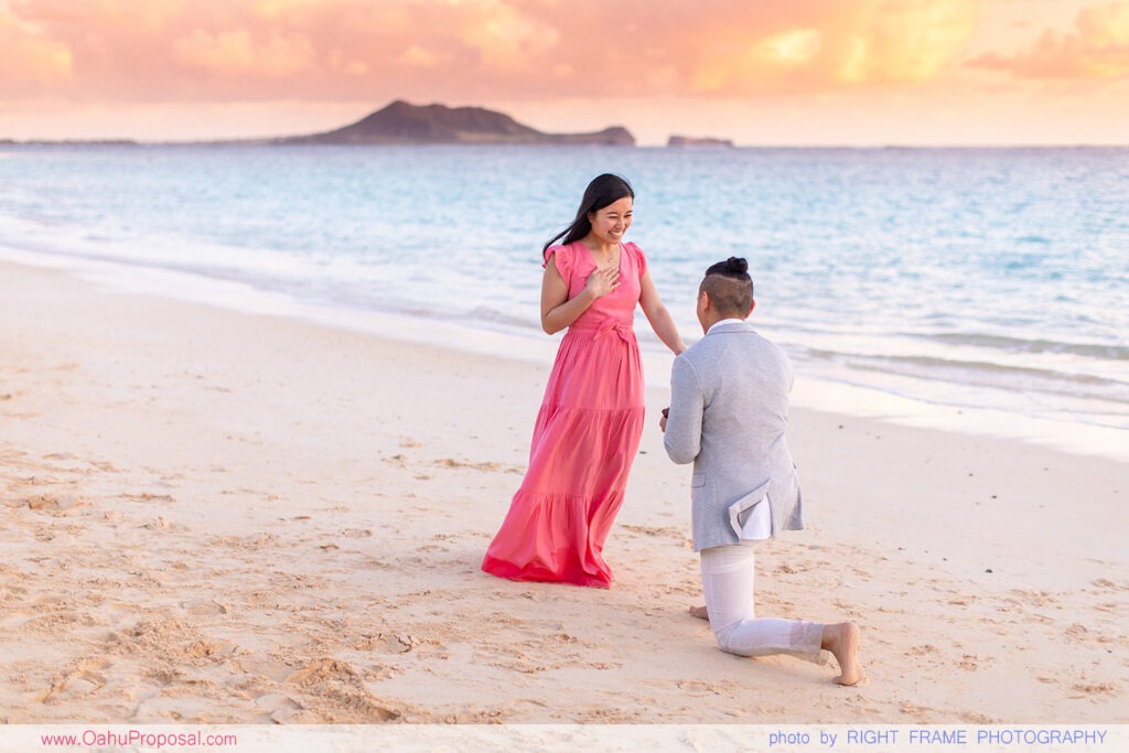 Oahu Sunrise Proposal - Lanikai Beach - Photographer Hawaii